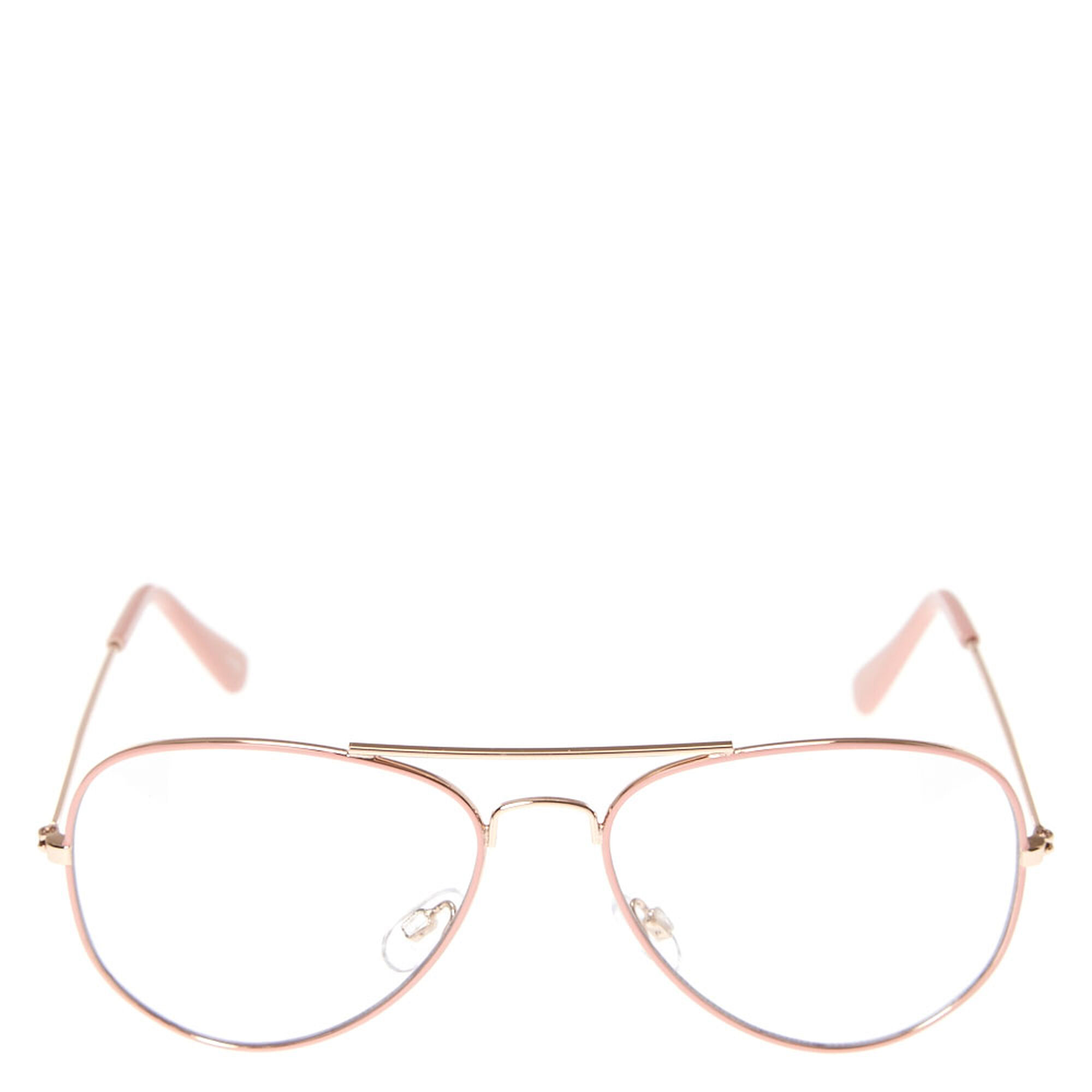 Blush Aviator Clear Fake Glasses Claires Us