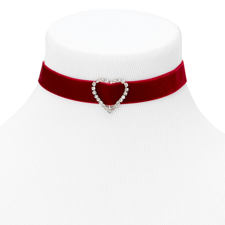 Embellished Heart Velvet Choker Necklace - Red | Claire's