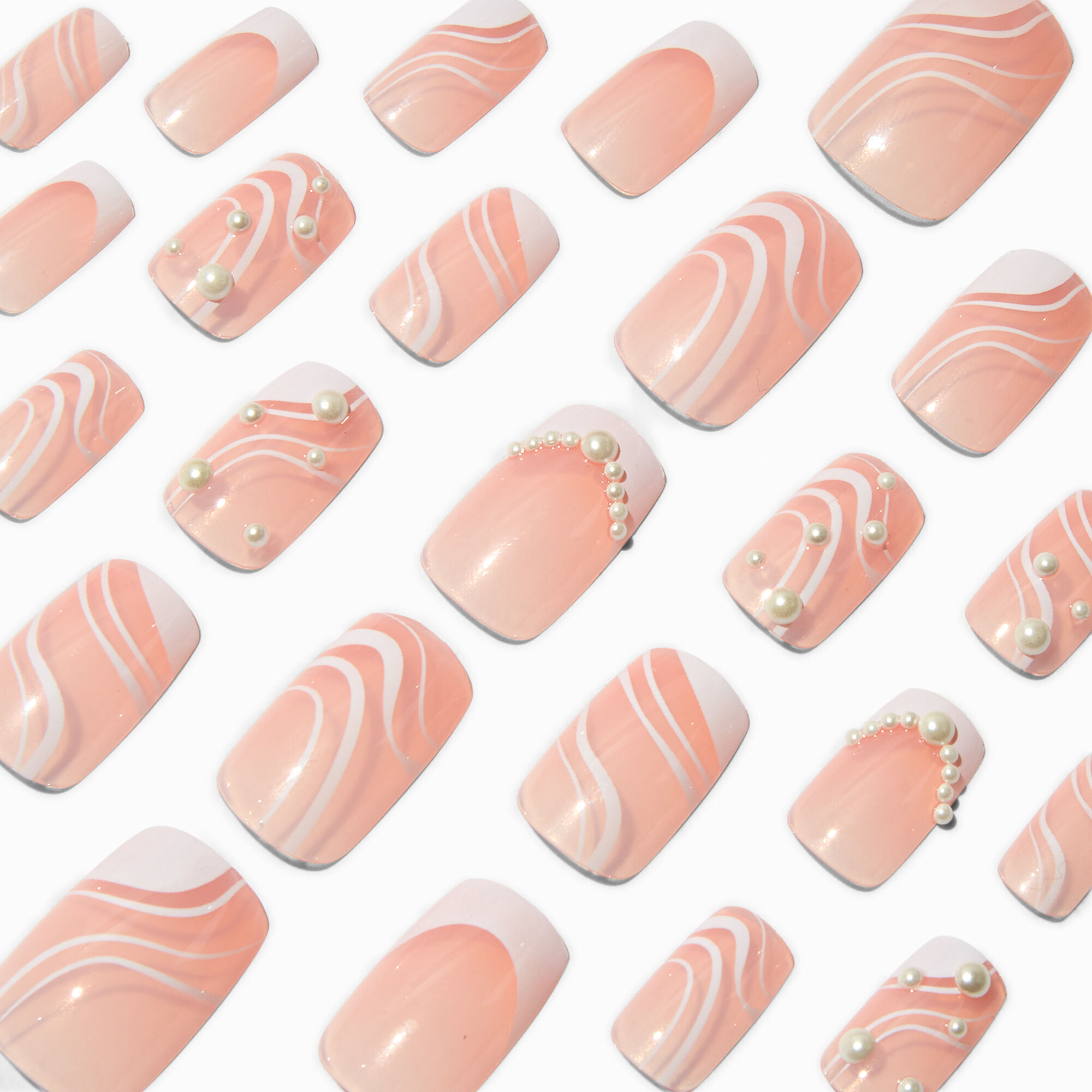 Pearl Swirl Mid Square Vegan Faux Nail Set 24 Pack
