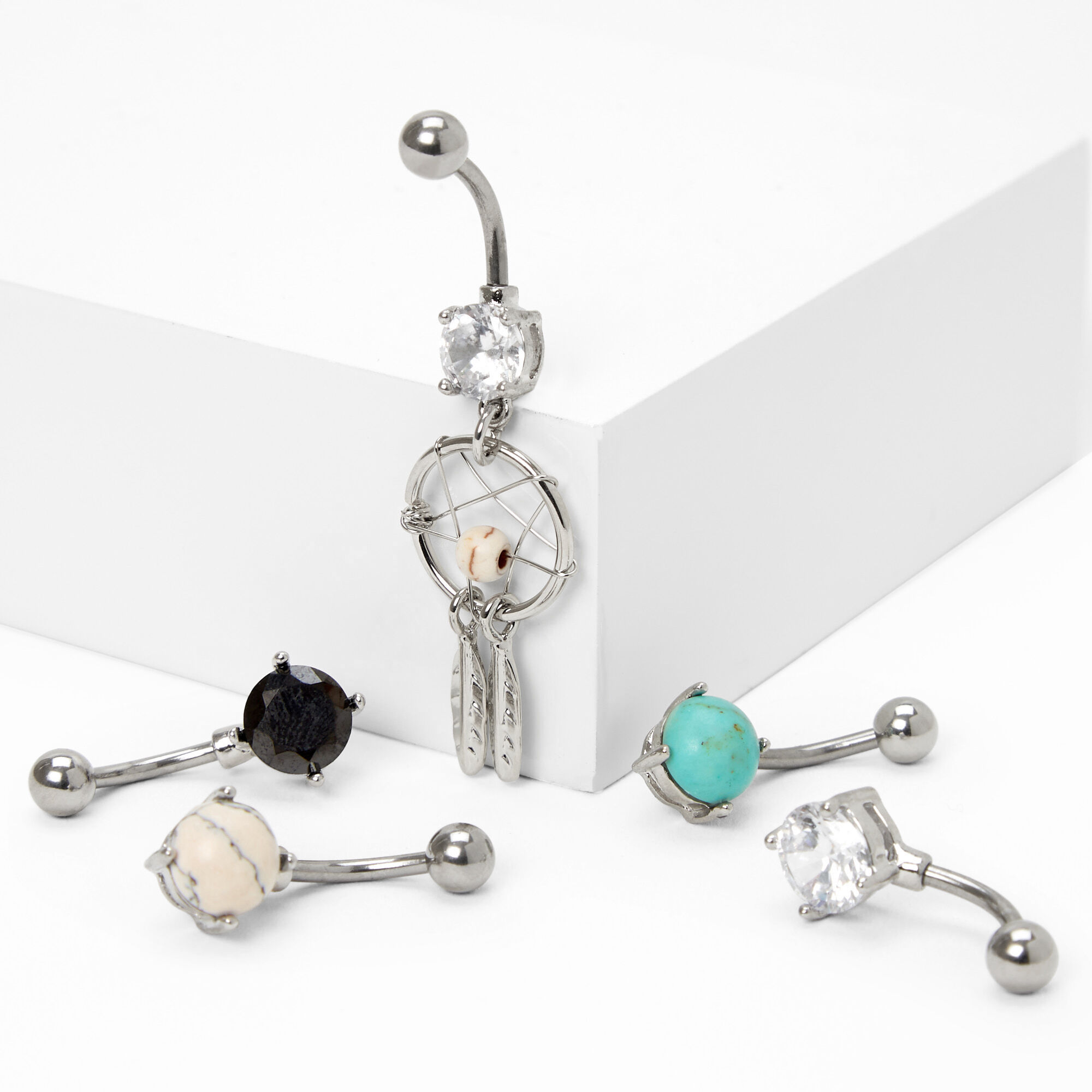 Silver 14G Turquoise Boho Dreamcatcher Belly Rings 5 Pack