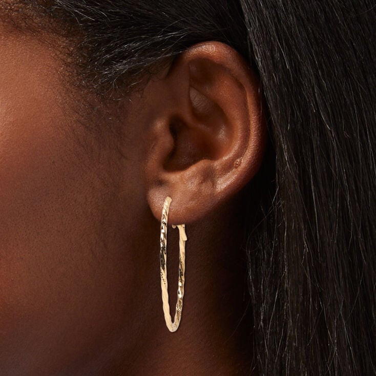 Gold-tone Graduated Textured Hinge Hoop Earrings - 3 Pack | Claire's Gold-tone Graduated Textured Hinge Hoop Earrings - 3 Pack | Claire's