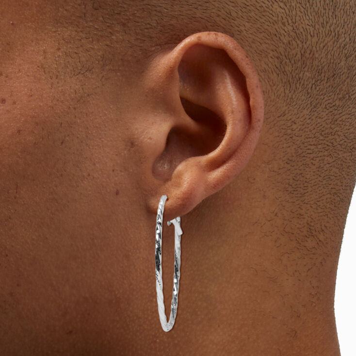 Silver Graduated Textured Hinge Hoop Earrings - 3 Pack | Claire's US