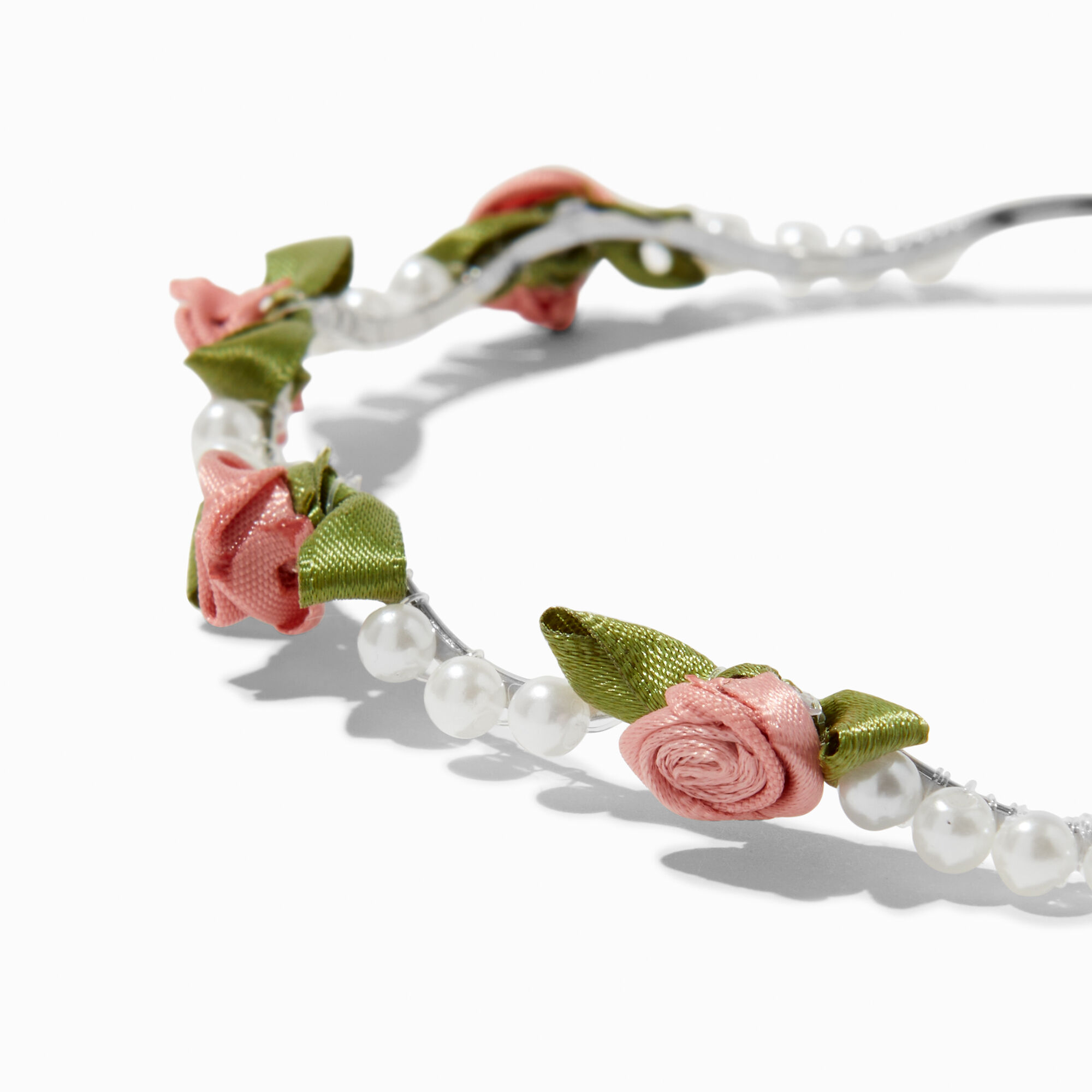 Silver tone Blush Pink Rose Pearl Headband