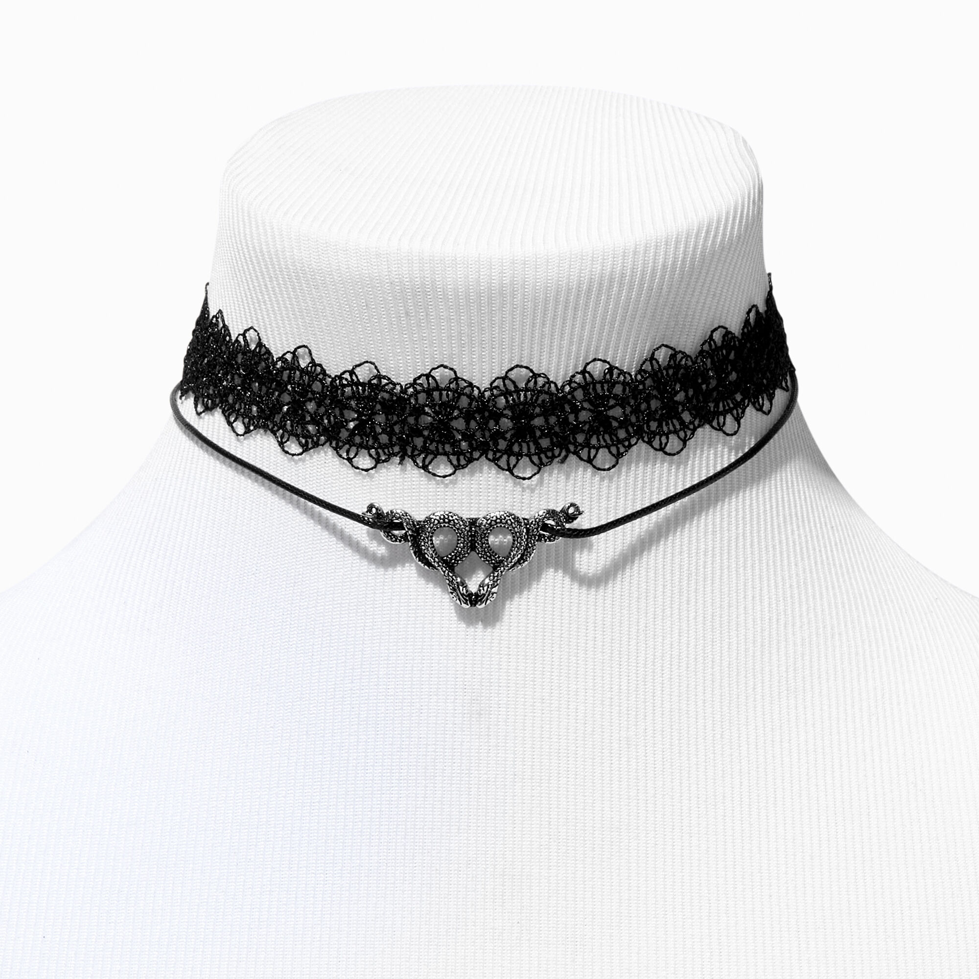 Black Lace Snake Choker Necklaces 2 Pack