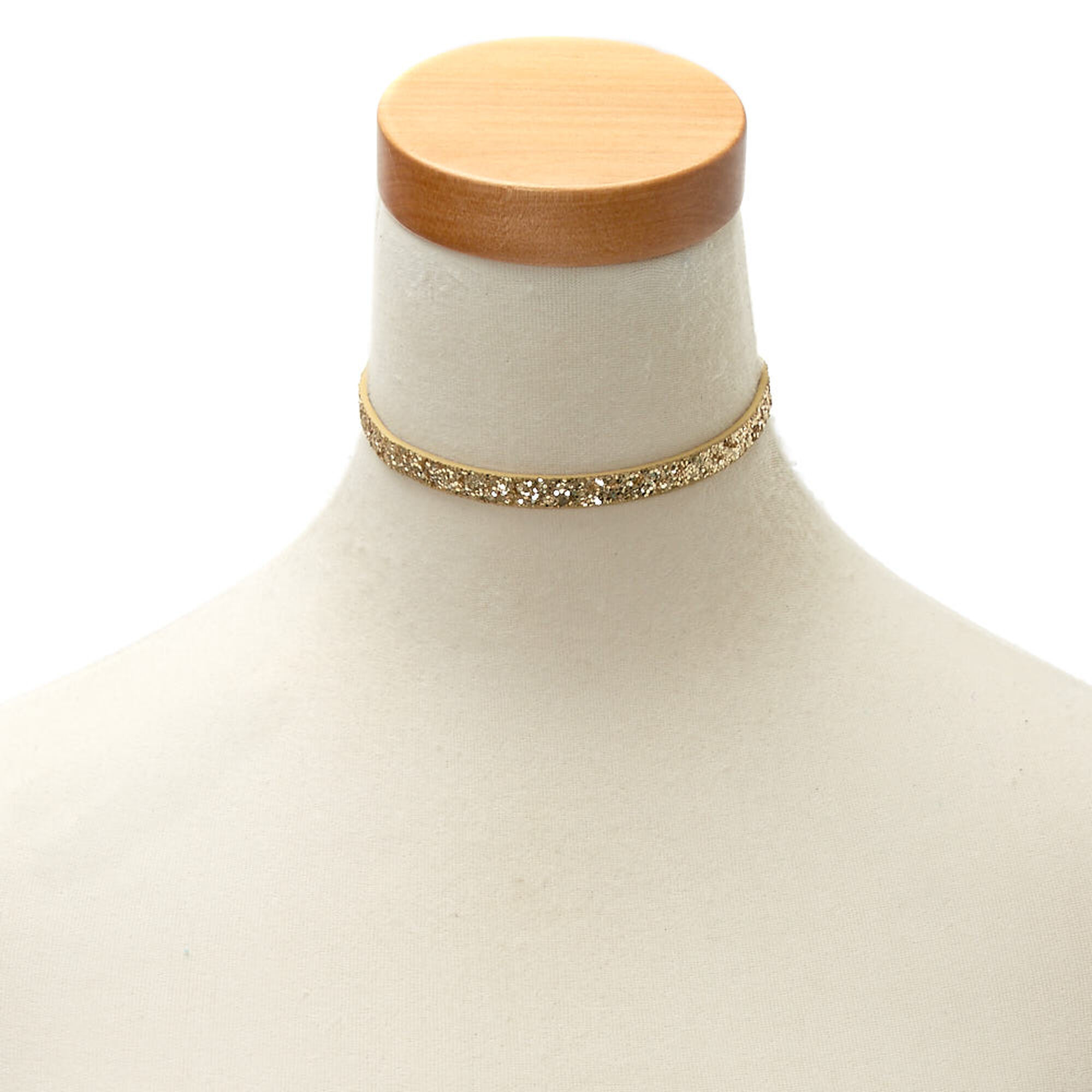 Claires Club Gold Glitter Choker Necklace Claires Us