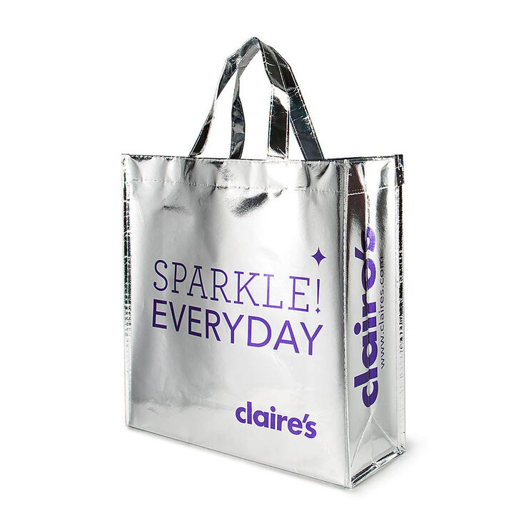Medium Silver Sparkle Every Day Reusable Tote Bag Claires Us