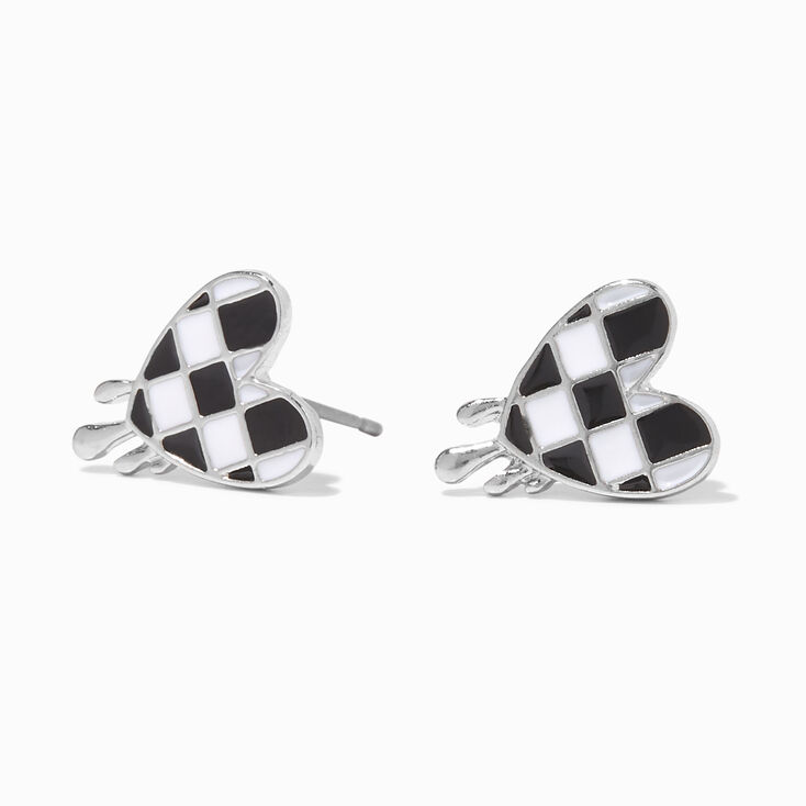 Melting Checkered Heart Stud Earrings | Claire's US Melting Checkered Heart Stud Earrings | Claire's US