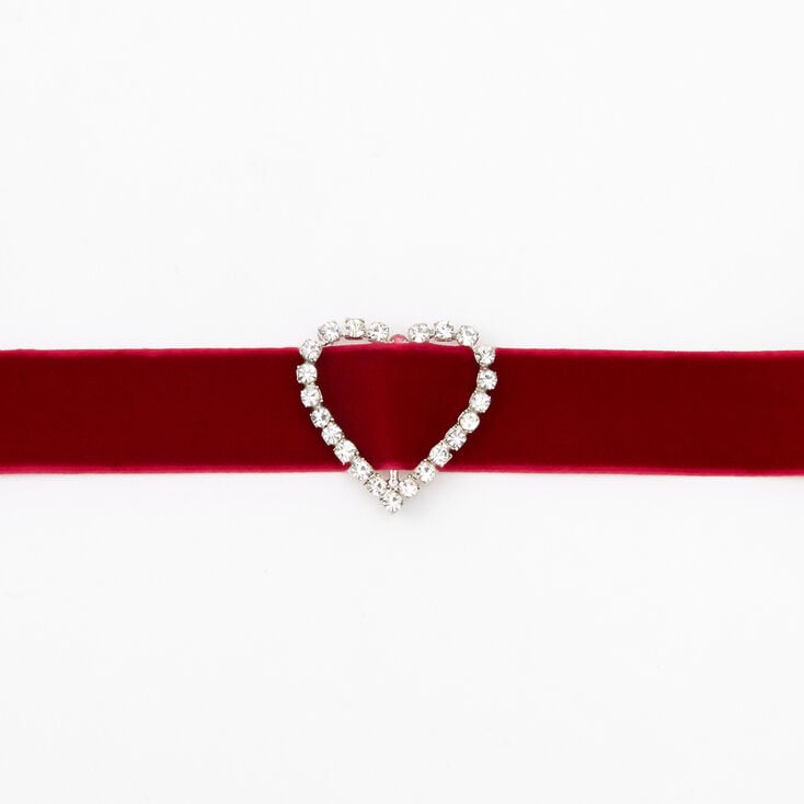 Embellished Heart Velvet Choker Necklace - Red | Claire's