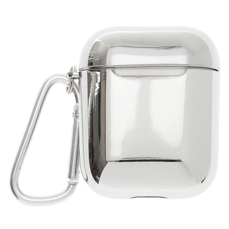 Metallic Silver Earbud Case Cover Compatible With Apple Airpods