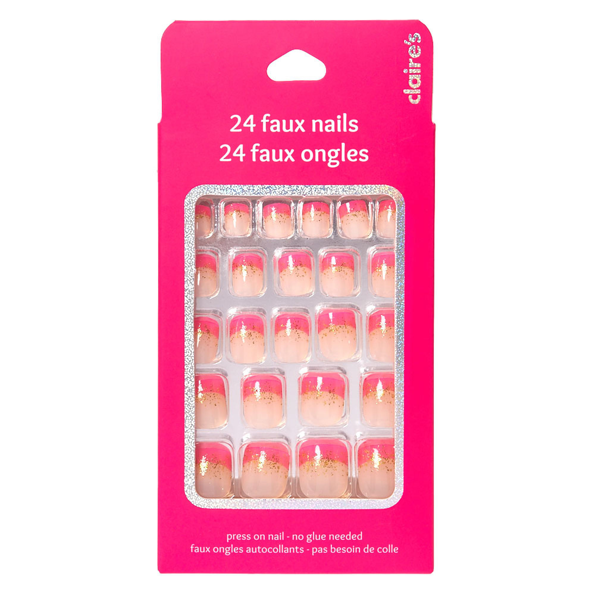 Gold Glitter Pink French Tip Press On False Nails Claires Us