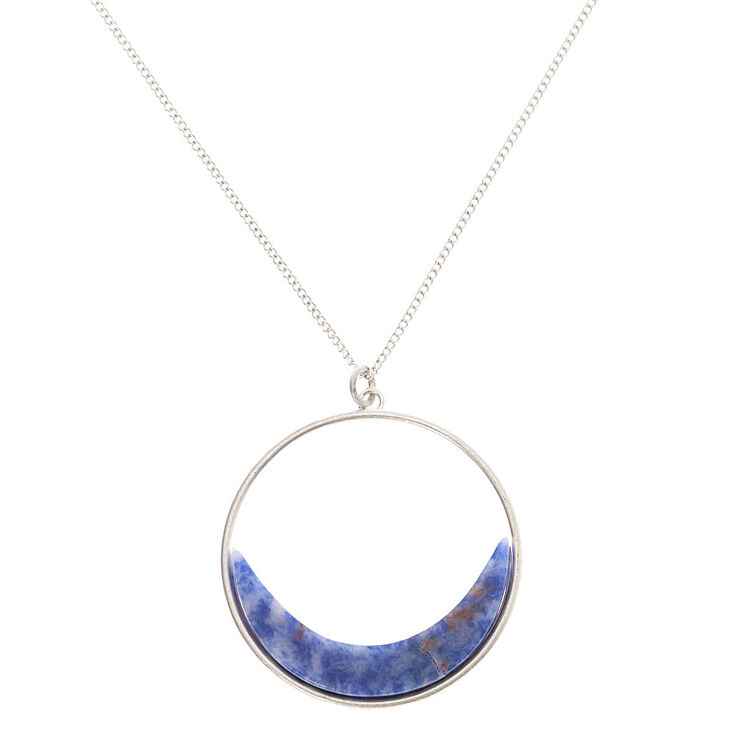 Silver Lapis Lazuli Crescent Moon Long Pendant Necklace - Blue | Claire's